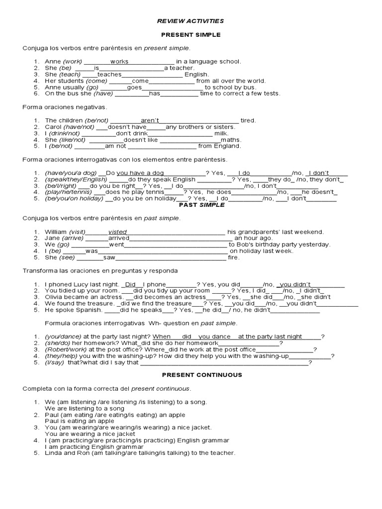 English Verb Tenses Practice Worksheet | PDF | Foreign Language Studies