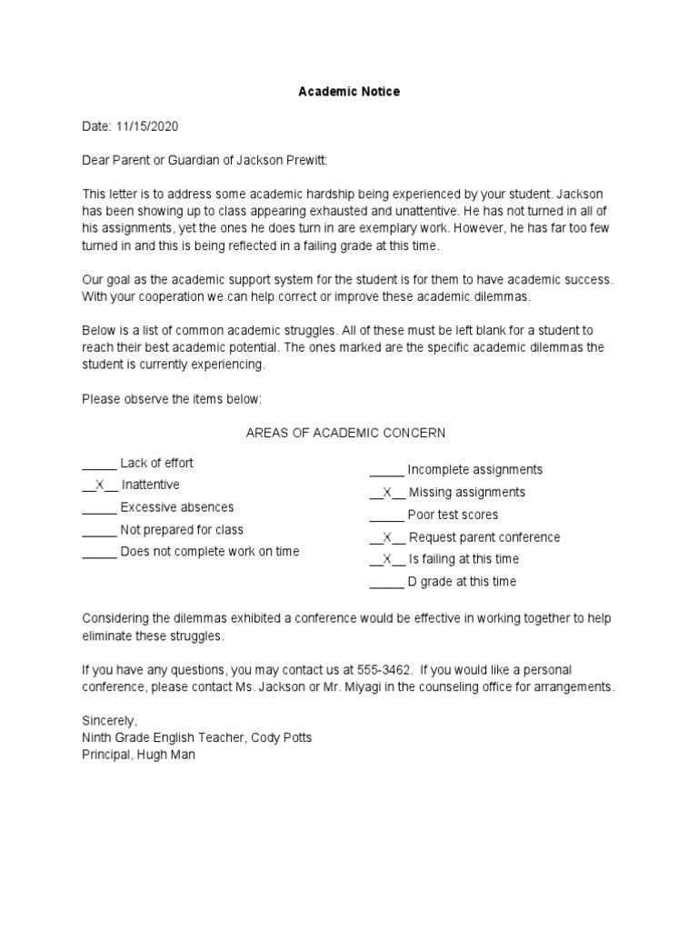 Academic Letter of Concern | PDF