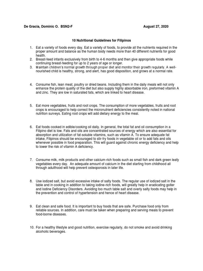 Nutrition and Diet Therapy 10 Nutritional Guidelines For Filipinos ...