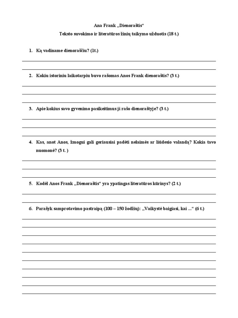 Teksto Suvokimo Ir Literaturos Ziniu Taikymo Uzduotis | PDF