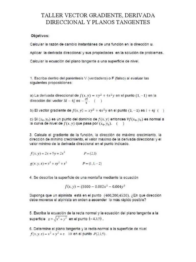 Taller Vector Gradiente Def | PDF | Degradado | Análisis funcional