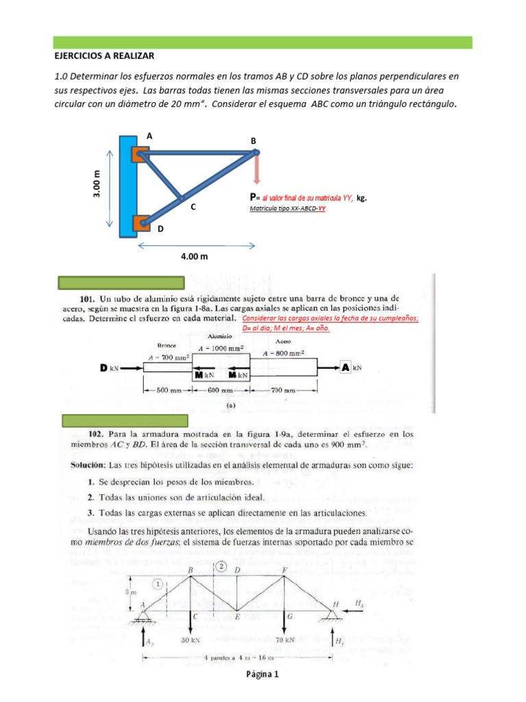 Ejercicios para Realizar Esfuerzo Simple Resistencia II | PDF