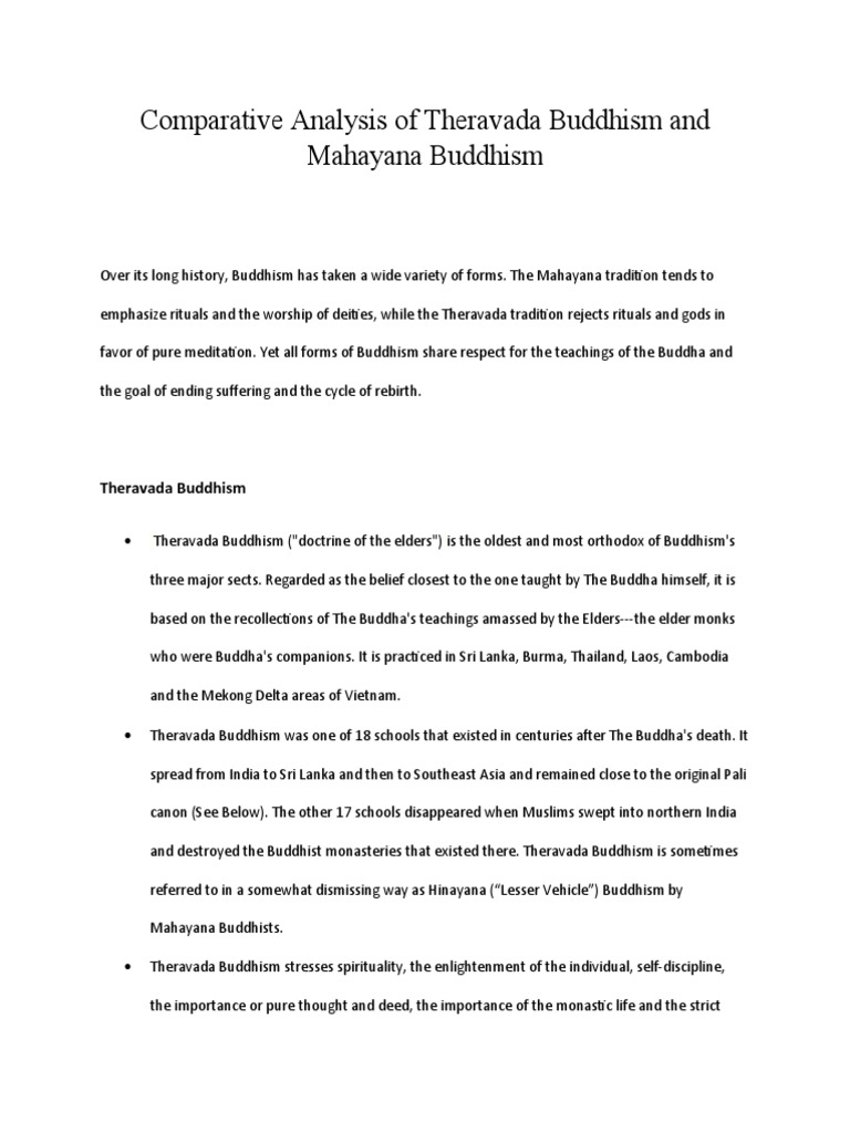 Comparative Analysis of Theravada Buddhism and Mahayana Buddhism | PDF | Mahayana | Bodhisattva