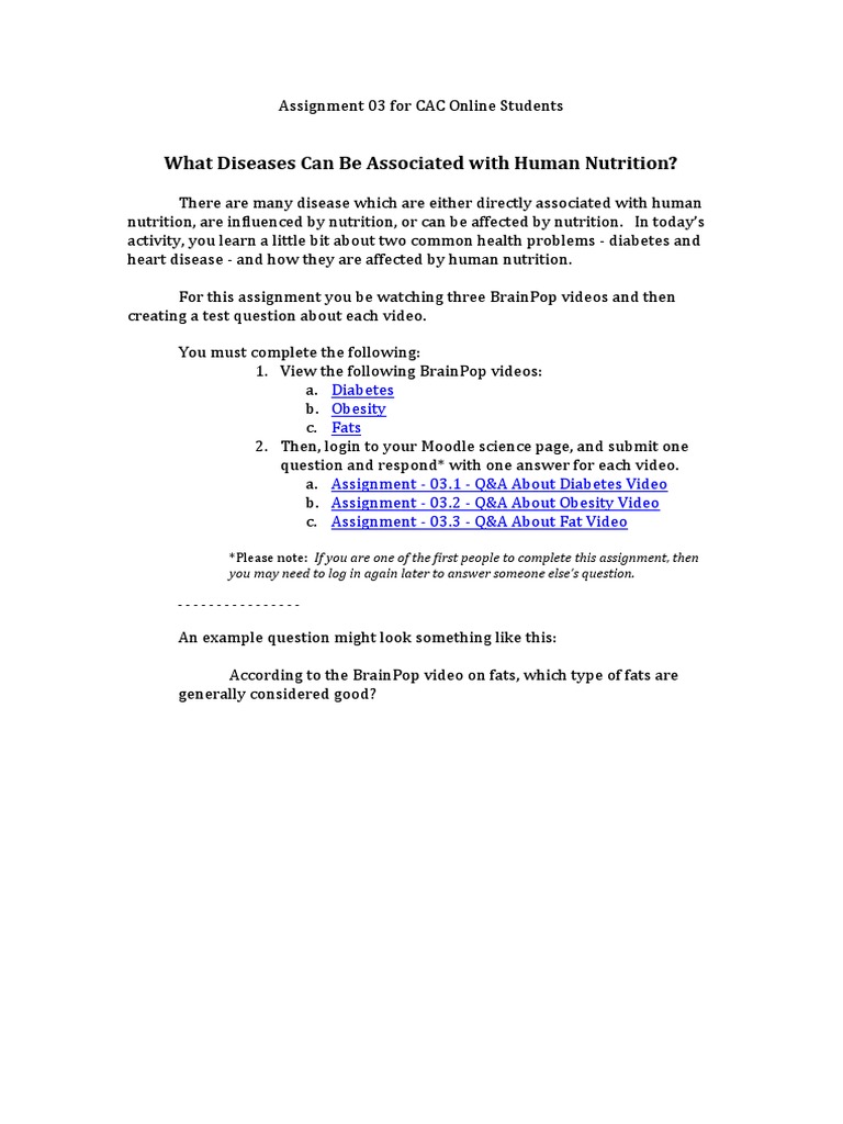 Nutrition and Health Video Assignments | PDF | Food And Drink