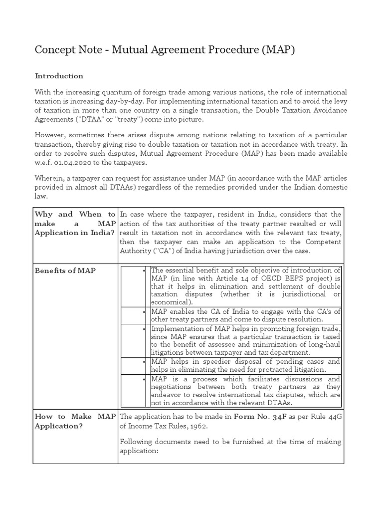 Concept Note - Mutual Agreement Procedure (MAP) | PDF | Double Taxation ...