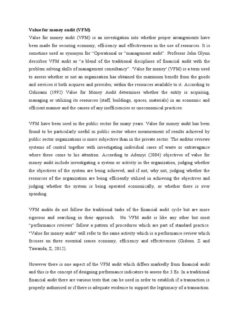 Value For Money Auditing | PDF | Value (Economics) | Efficiency