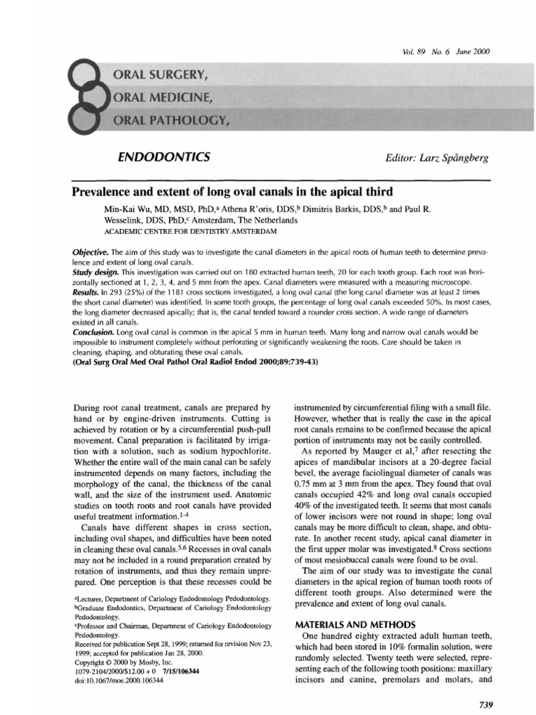 Prevalence and Extent of Long Oval Canals in The Apical Third | PDF ...