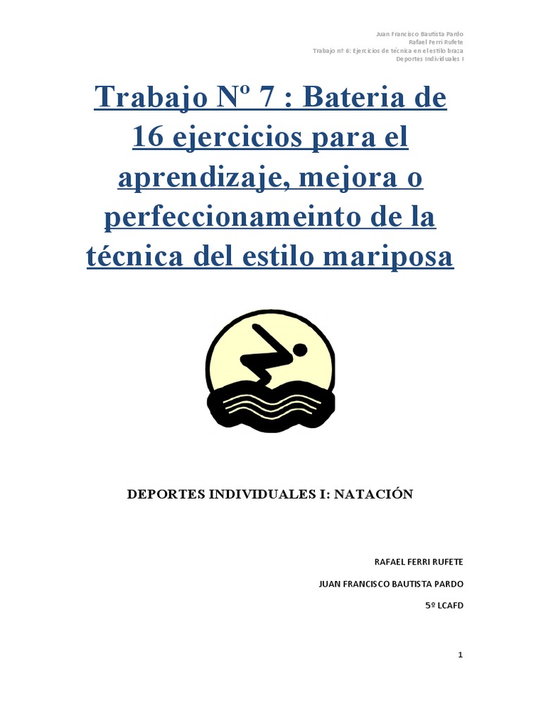 Trabajo N 7 Ejercicios Estilo Mariposa 1227984500235971 9 | PDF | Nadando | Codo