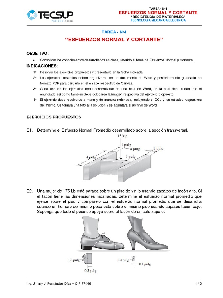 TAREA Nº4 - Esfuerzos Normal y Cortante | PDF | Resistencia de ...
