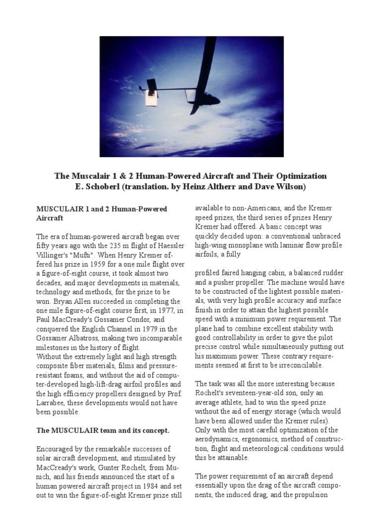 Optimization of the Musculair 1 & 2 Human-Powered Aircraft: Achieving ...