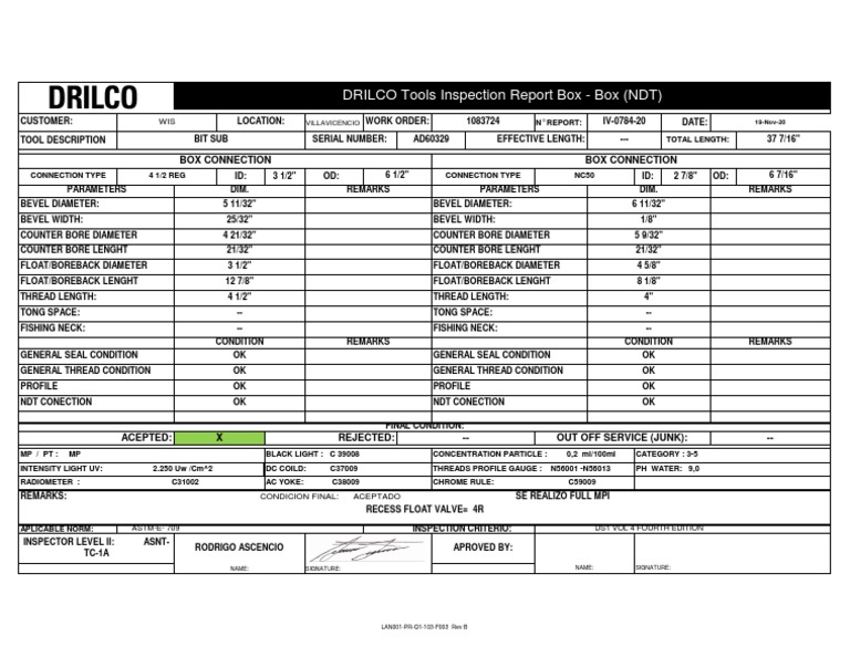 IV-0784-20 BIT SUB Box-Box AD60329 | PDF | Applied And ...