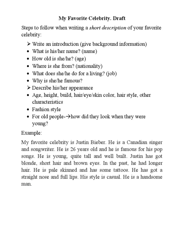 My Favorite Celebrity | PDF