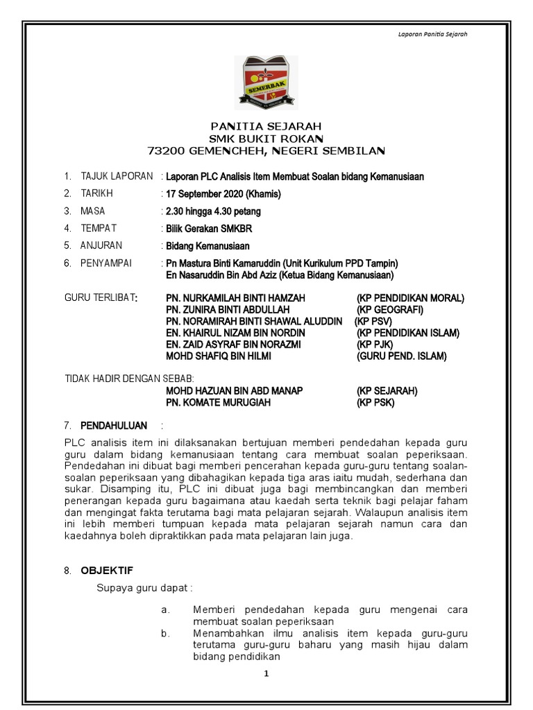 Panitia Sejarah - Laporan PLC ANALISIS ITEM Sejarah | PDF