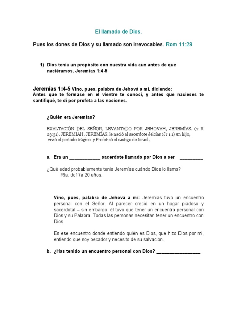 El Llamado De Dios A Jeremias Pdf Pablo El Apóstol Profeta