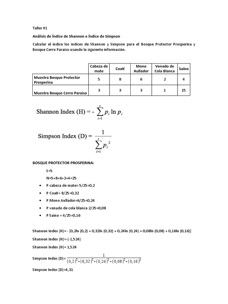 Analisis de Indice de Shannon e Índice de Simpson | PDF