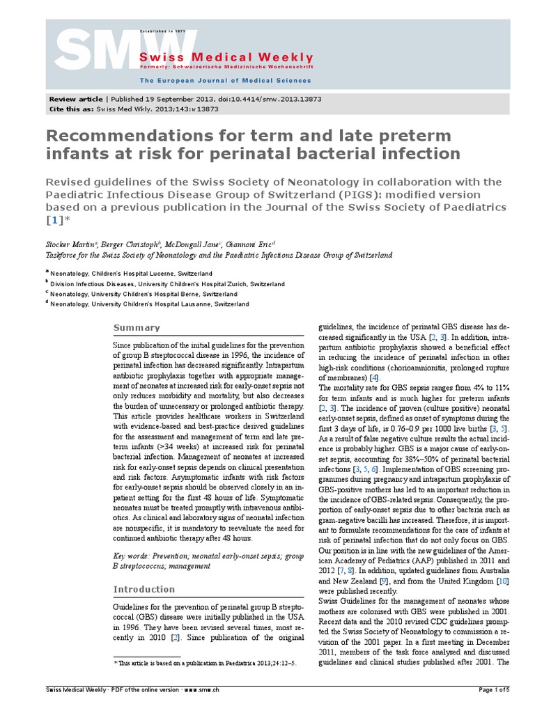Recommendations For Term and Late Preterm Infants at Risk For Perinatal ...