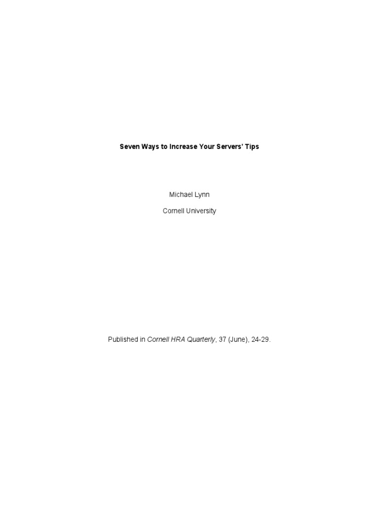 Seven Ways To Increase Your Servers' Tips: Michael Lynn Cornell ...