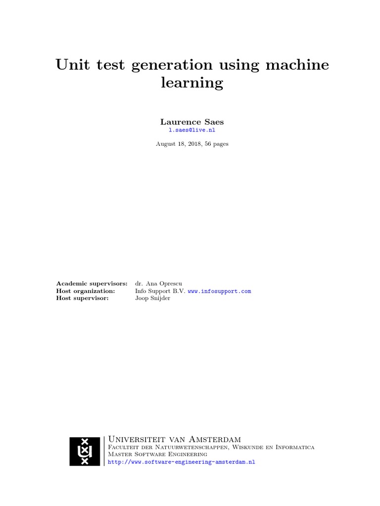Unit Test Generation Using Machine Master Thesis Laurence Saes Pdf