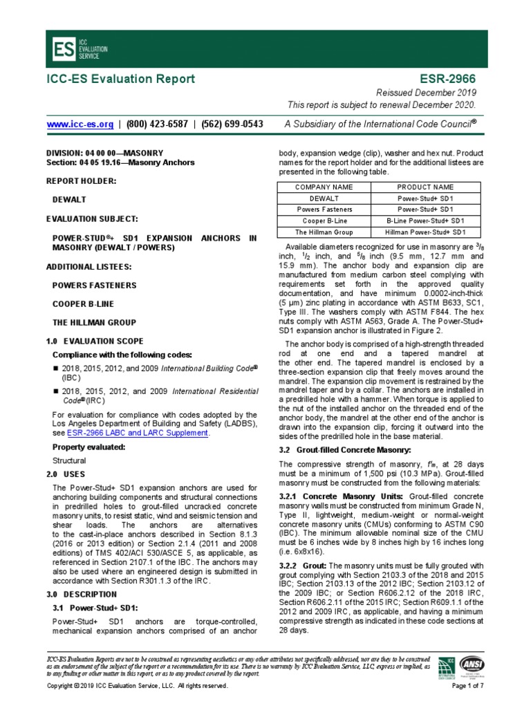 ICC-ES Evaluation Report ESR-2966 | PDF | Economic Sectors | Concrete