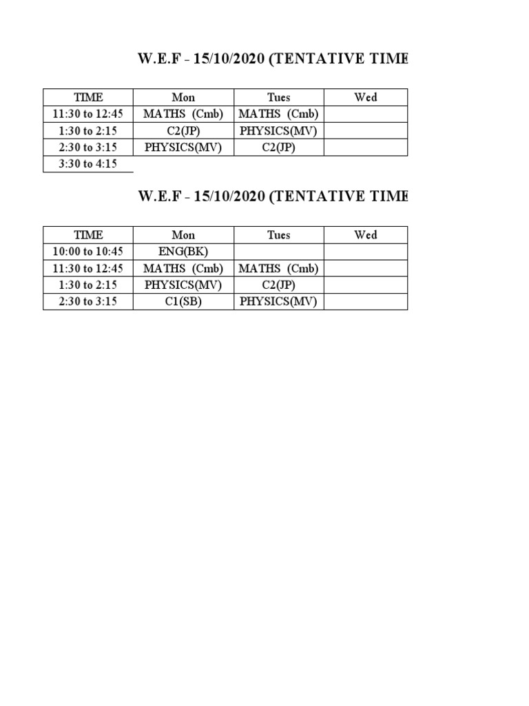 Timetable Modified 13-10-2020 | PDF