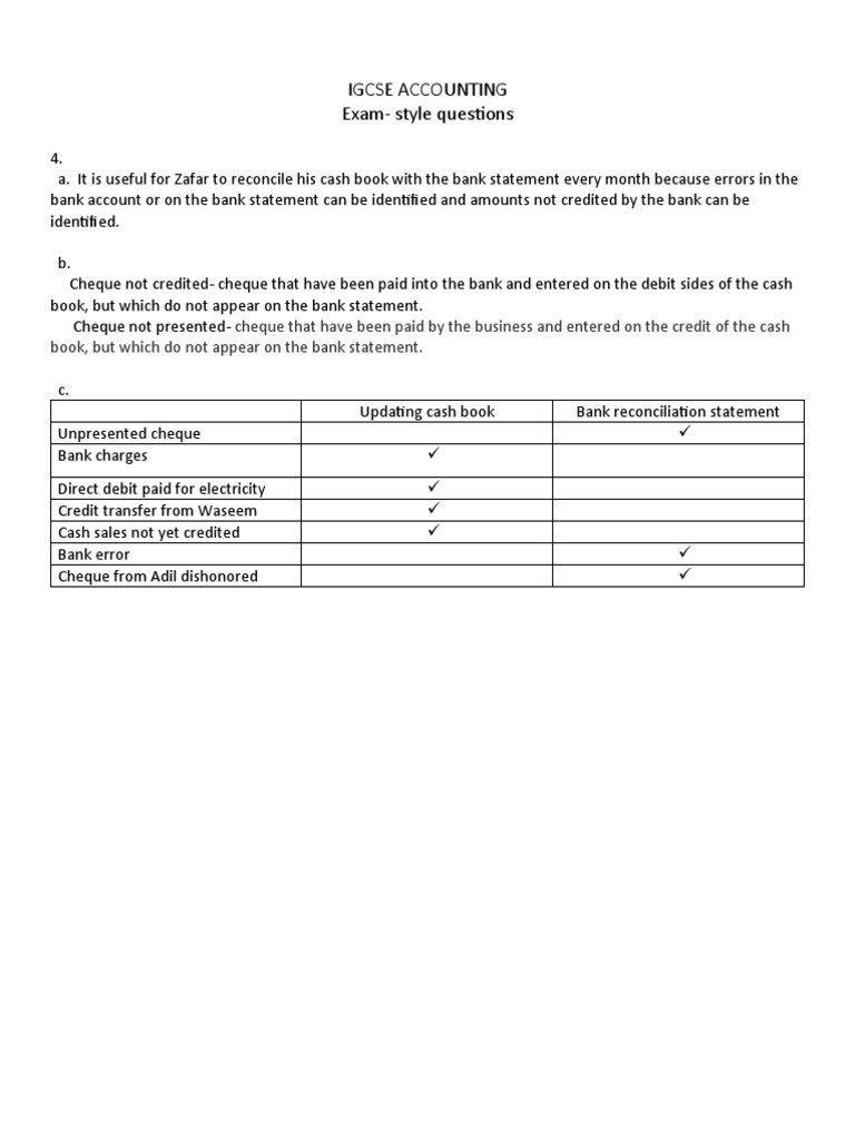 Igcse Accounting Exam Style Questions Pdf