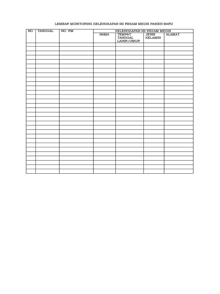 Lembar Monitoring Kelengkapan Isi Rekam Medis Pasien Baru | PDF