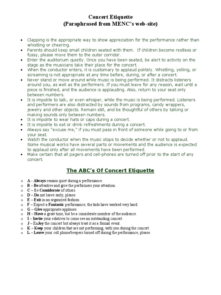 Concert Etiquette Tips | PDF | Performing Arts | Entertainment