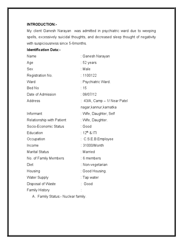 Case Study: Depression in Ganesh Narayan | PDF | Major Depressive ...