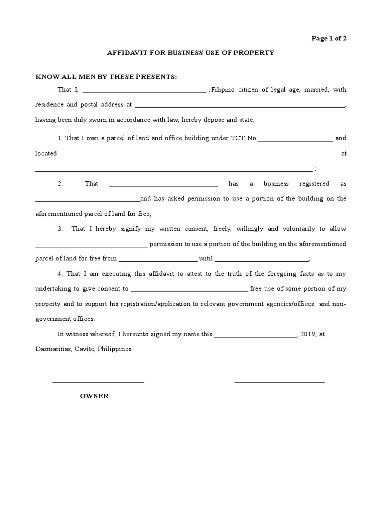 Affidavit for Free Use of Property | PDF | Document | Government And ...