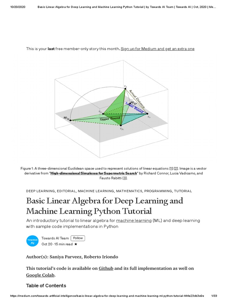 Basic Linear Algebra For Deep Learning and Machine Learning Python Tutorial - by Towards AI Team ...