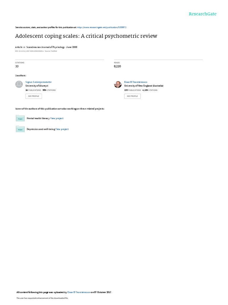 Adolescent Coping Scales: A Critical Psychometric Review: Scandinavian ...