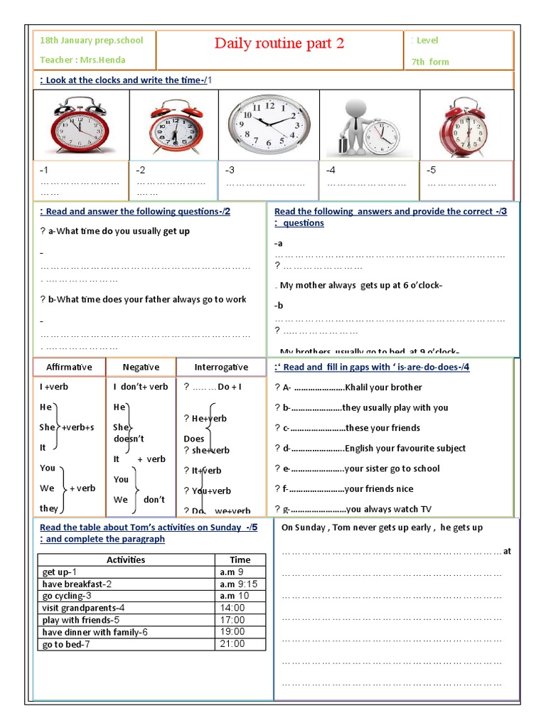Daily Routine Part 2: 18th January Prep - School Teacher: Mrs - Henda ...