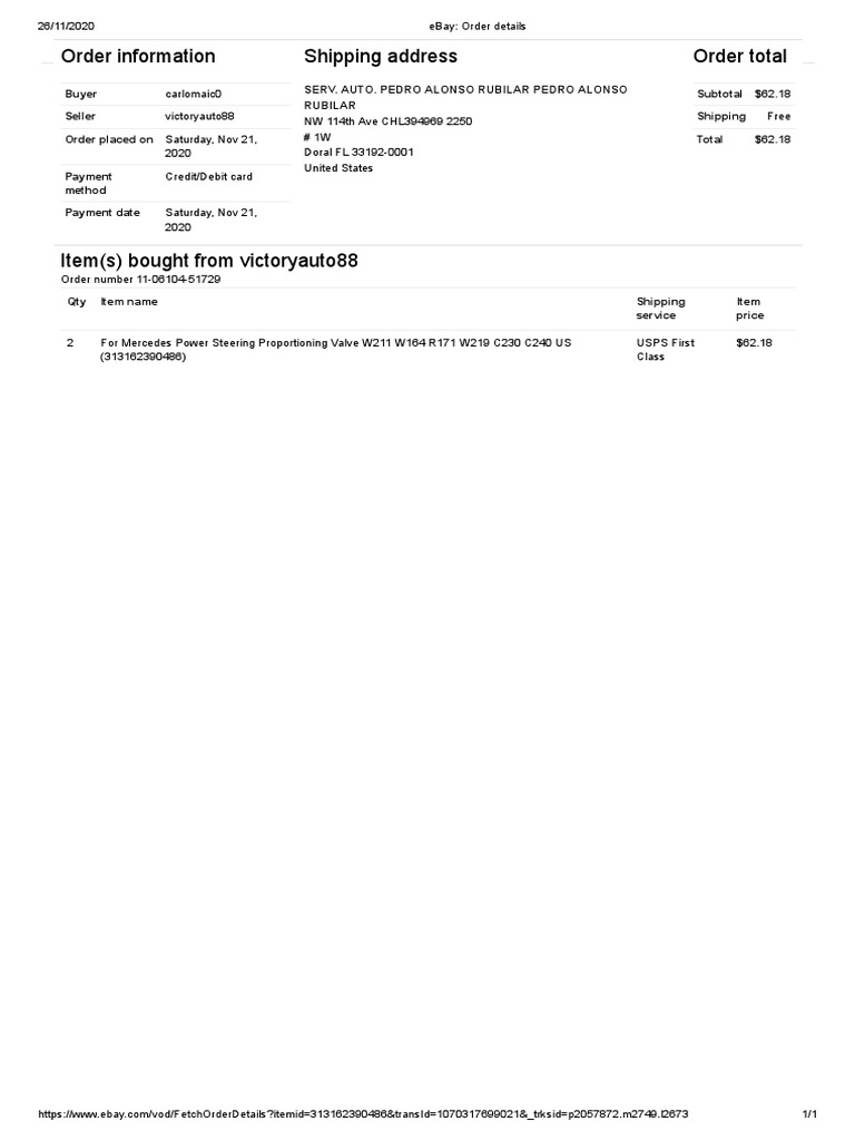 Ebay - Order Details | PDF