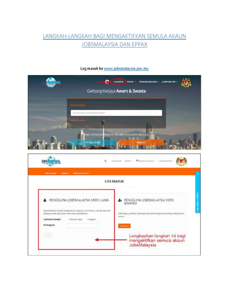 Langkah Langkah Pengaktifan Semula Akaun JobsMalaysia ePPAx | PDF