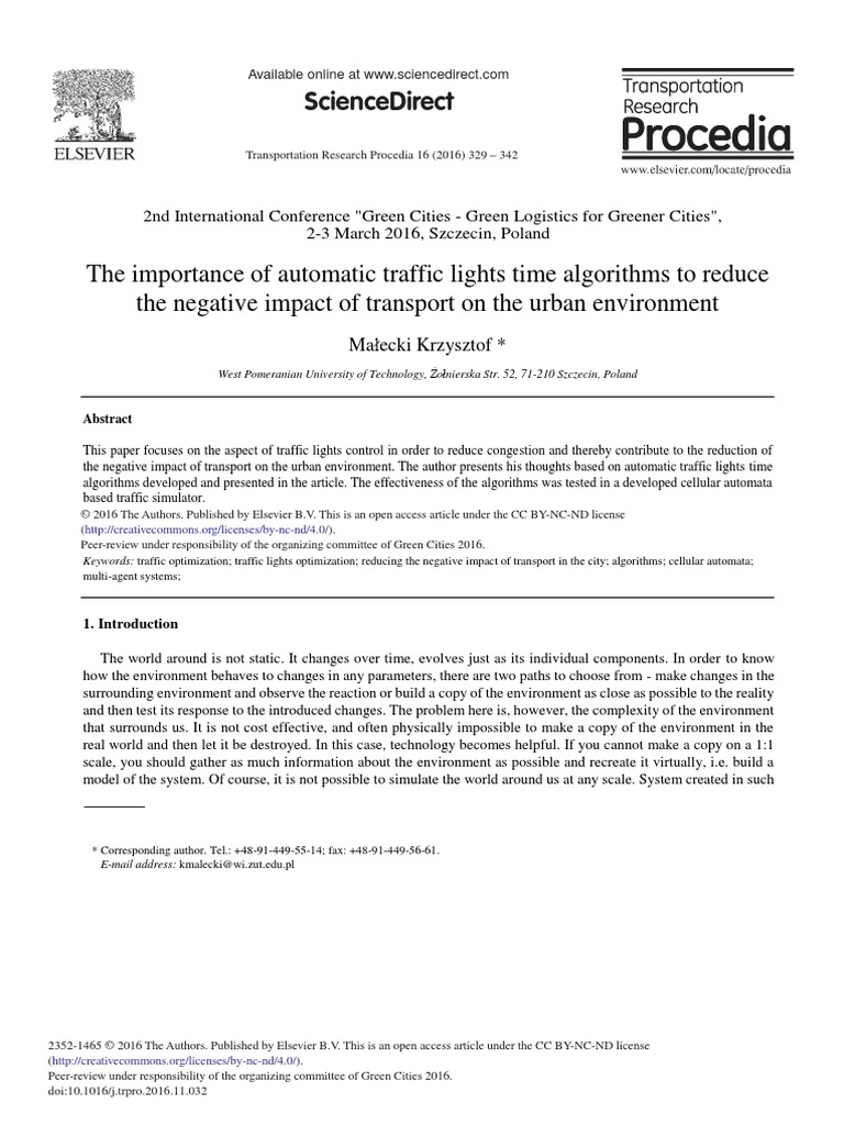 The Importance of Automatic Traffic Lights Time Algorithms To Reduce ...