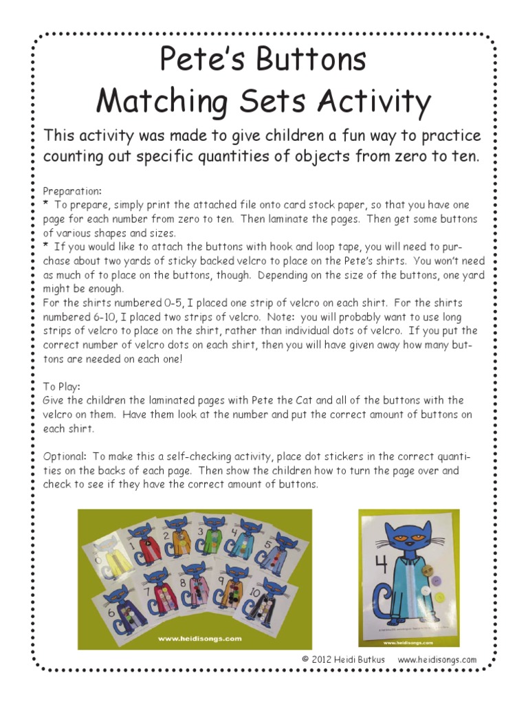 Pete's Buttons Matching Sets Activity | PDF | Clothing