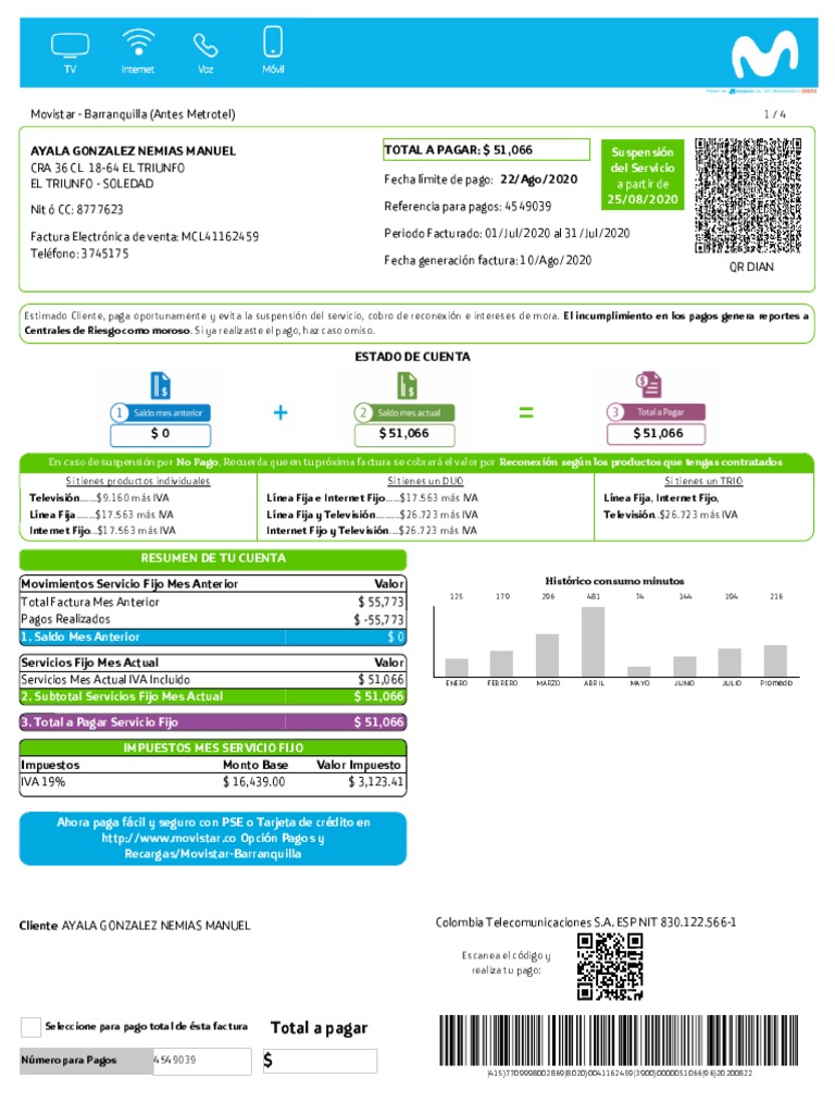 Factura Movistar PDF | PDF | Factura | Pagos