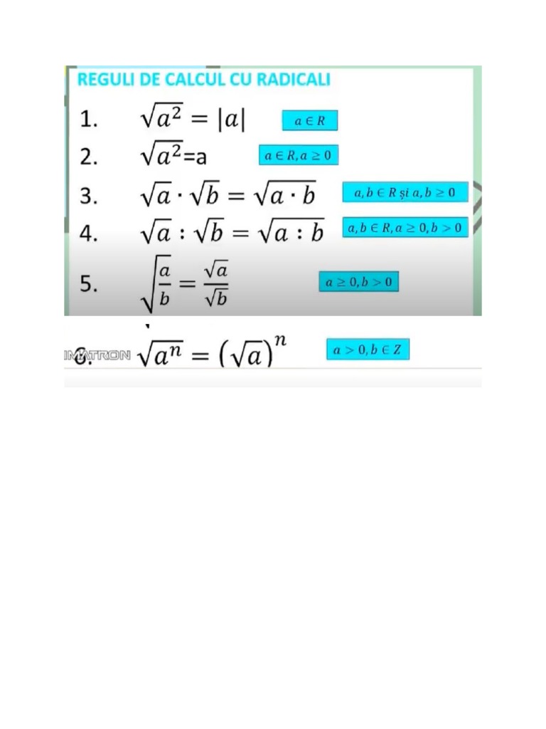 Reguli de Calcul Cu Radicali (Clasa A aVIIa) | PDF
