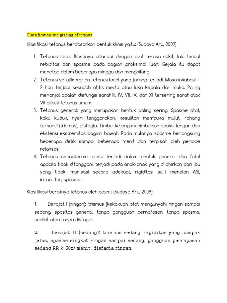 Klasifikasi Dan Grading Tetanus | PDF