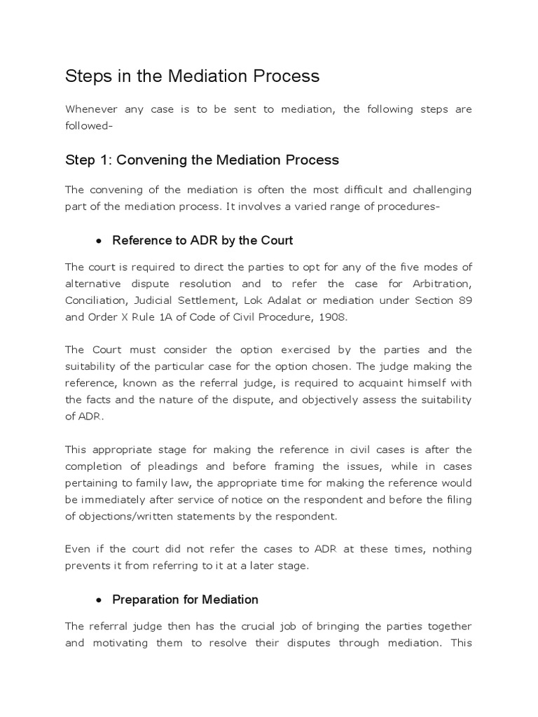 Steps in The Mediation Process | PDF | Mediation | Alternative Dispute ...