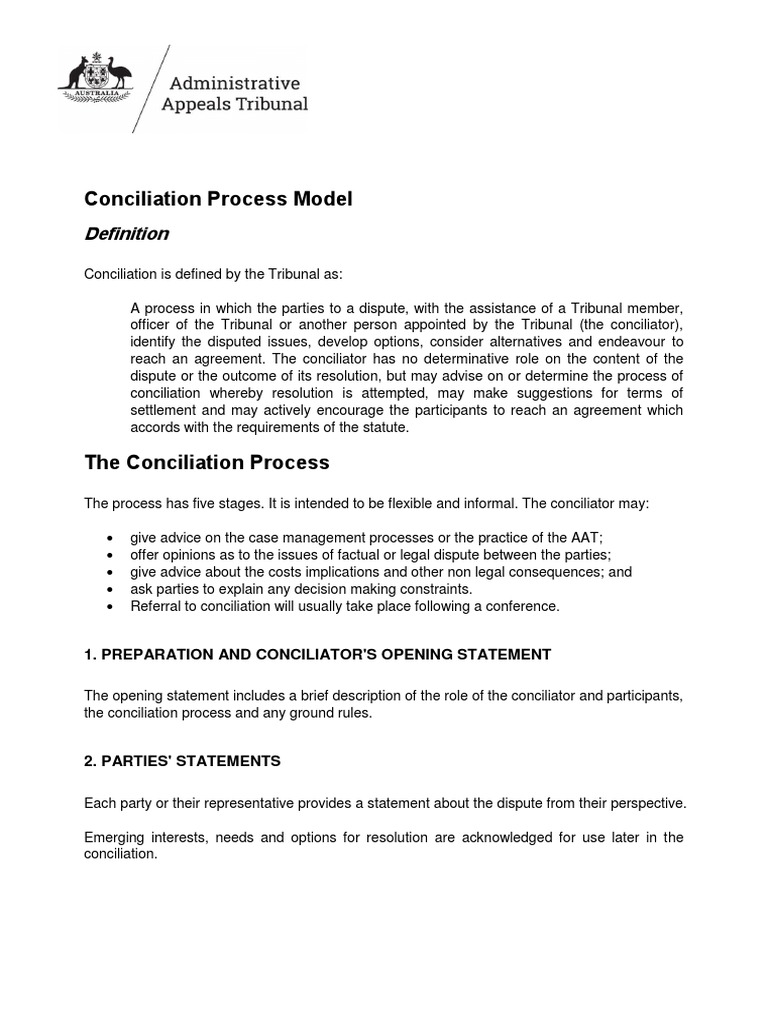 Conciliation Process Model: 1. Preparation and Conciliator'S Opening ...
