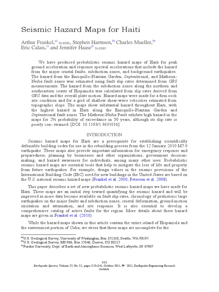 Seismic Hazard Maps For Haiti: Arthur Frankel, - , Stephen Harmsen ...