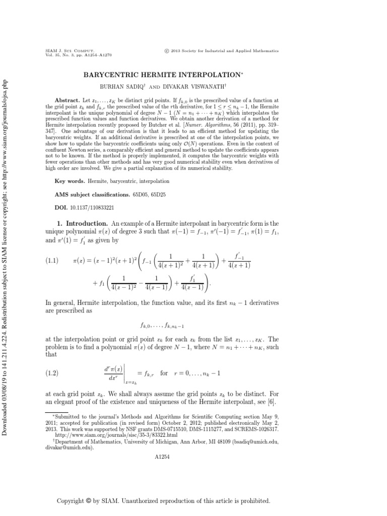 Barycentric Hermite Interpolation | PDF | Interpolation | Accuracy And ...