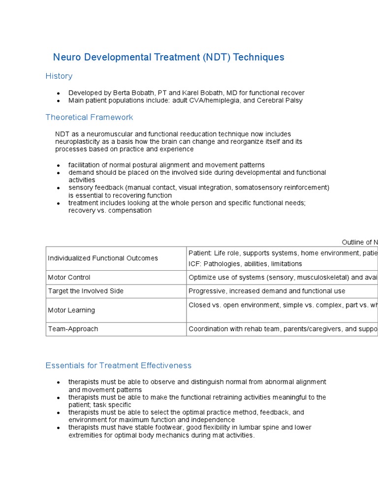 Neuro Developmental Treatment (NDT) Techniques: History | PDF | Nervous ...