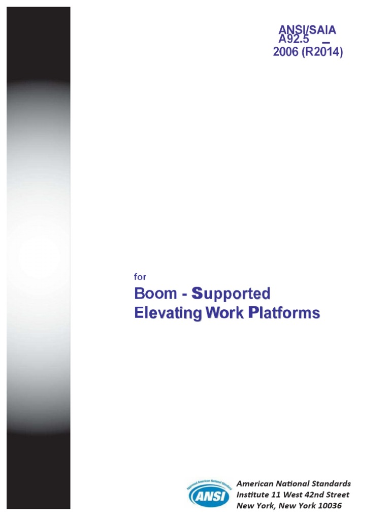 Ansi Saia A92 5 2006 R2014 Boom Supported Elevating Work Platforms ...