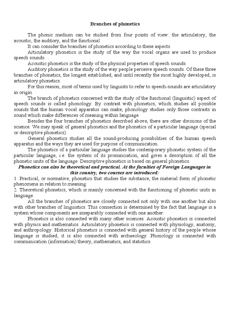 Branches of Phonetics | PDF | Phonetics | Phonology