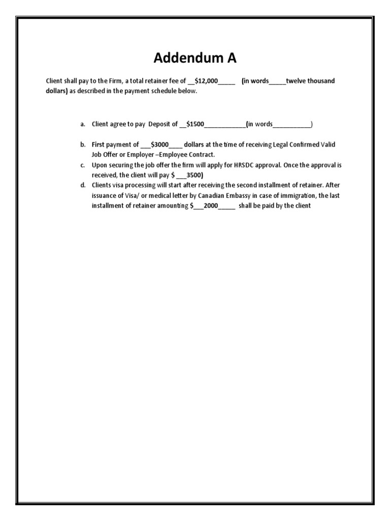 Addendum A: Dollars) As Described in The Payment Schedule Below | PDF
