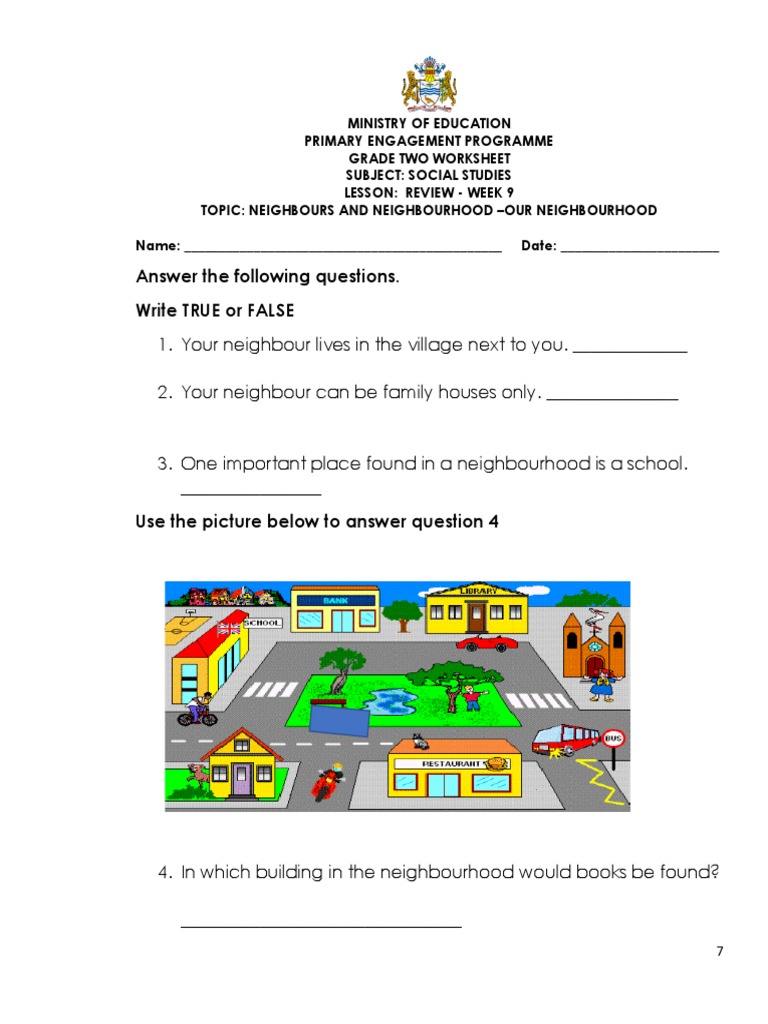 Grade 2 Social Studies Worksheet: Neighbourhood | PDF