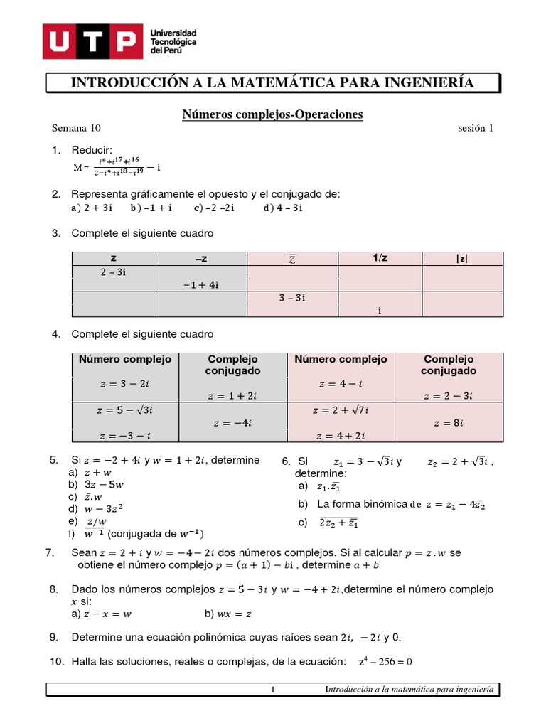 S10.s1-Numeros Complejos - Modulo y Operaciones Ejercicios | PDF ...