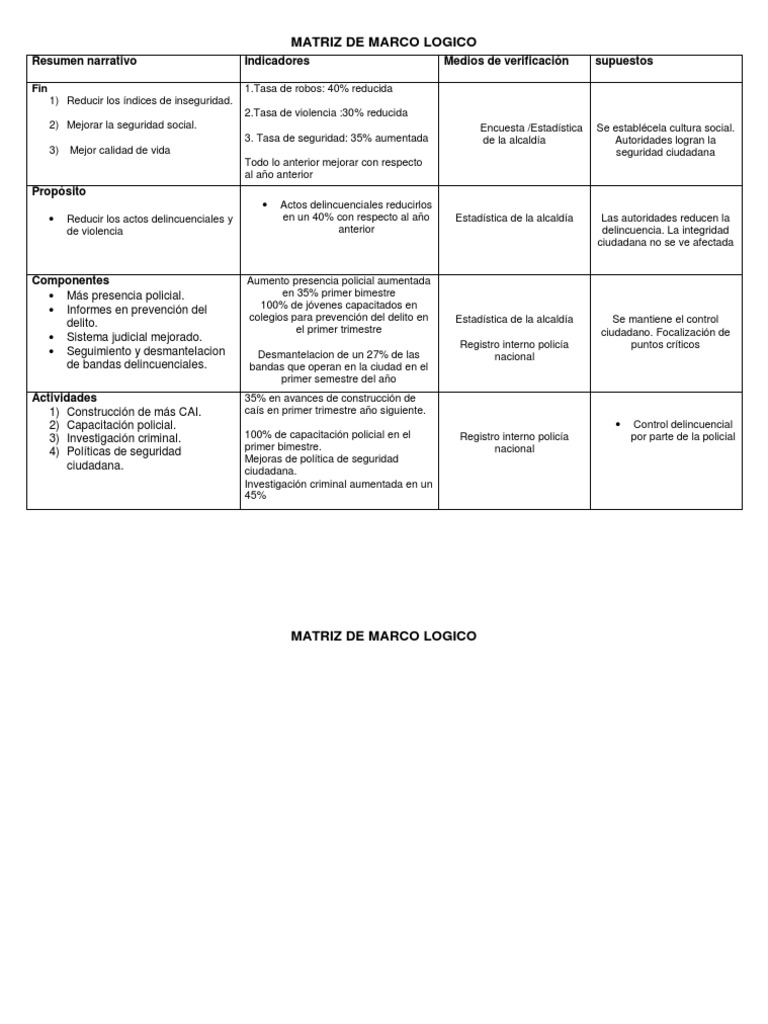Matriz de Marco Logico PDF | PDF | Policía | Accion legal